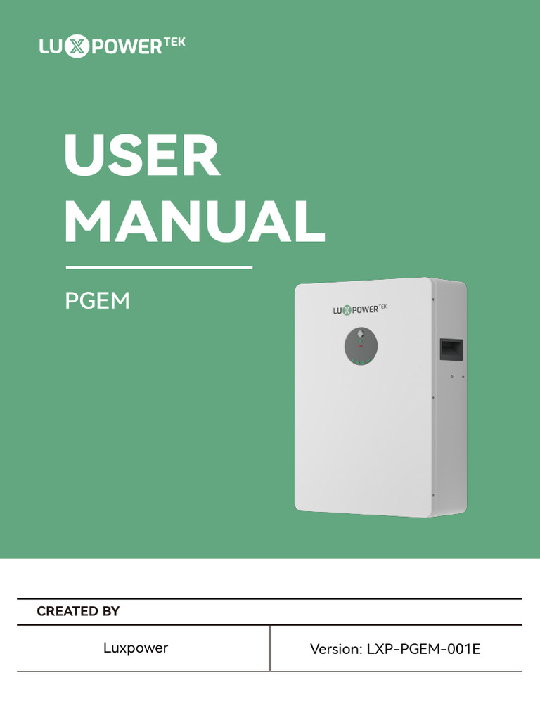 Luxpower PGEM Battery User Manual | PDF | Rechargeable Battery | Power ...