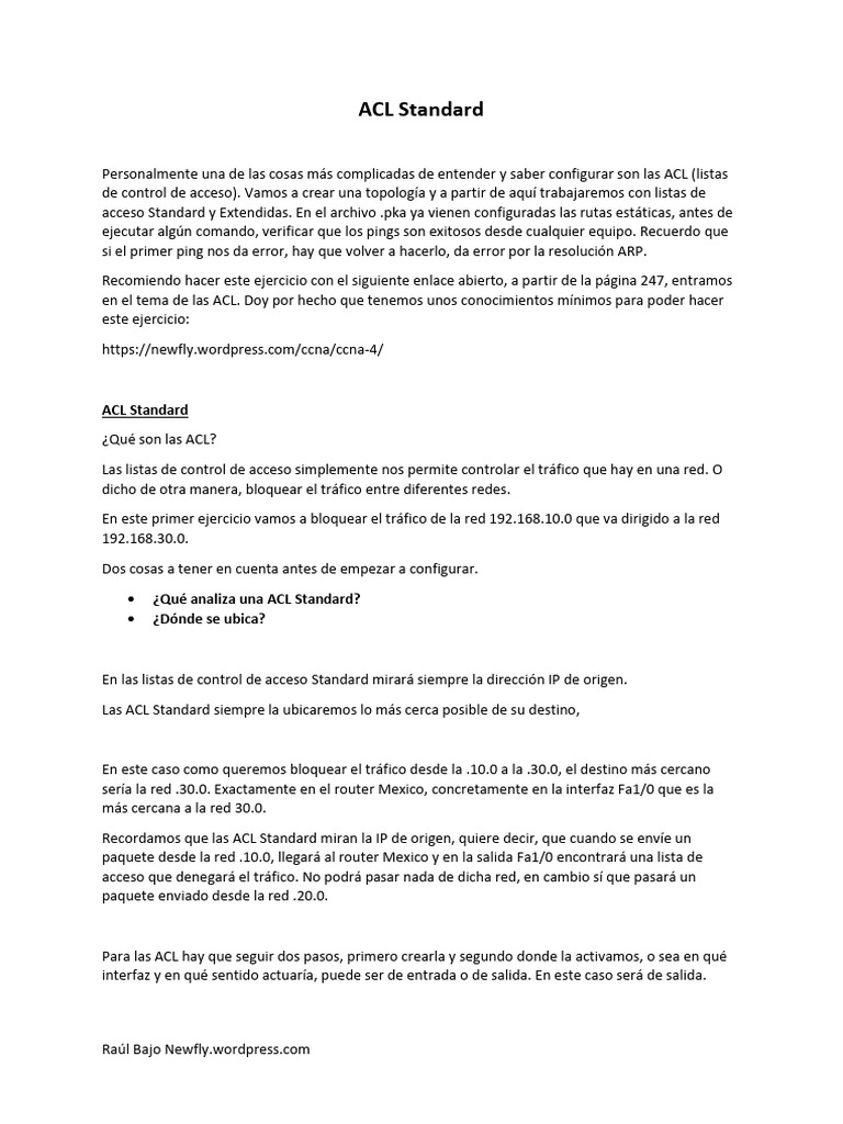 Configuración de ACL Standard en Redes | PDF | Enrutador (Computación ...