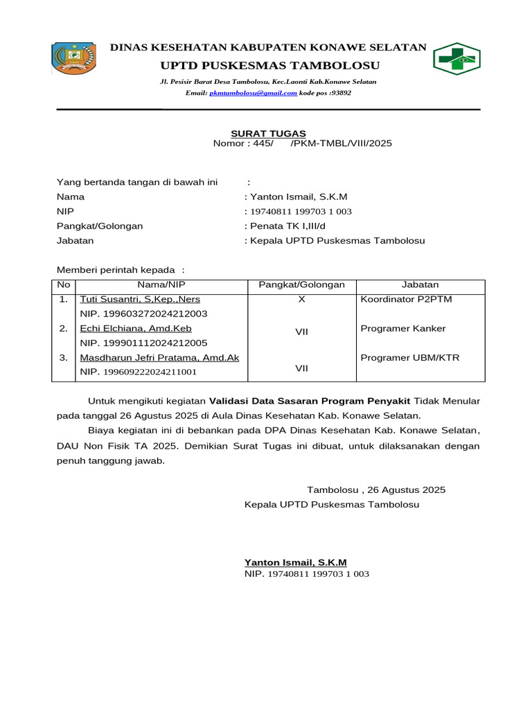 Blanko Surat Tugas Validasi Data | PDF