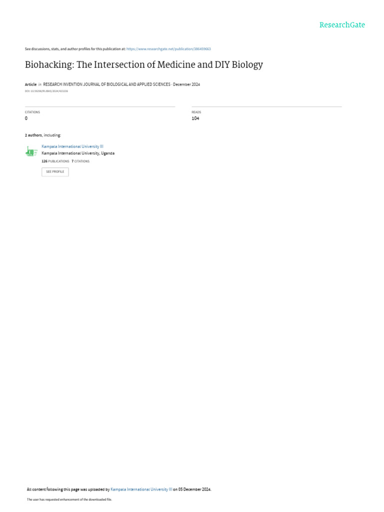 Bio Hacking The Intersection of Medicine and Diy | PDF | Bioethics ...