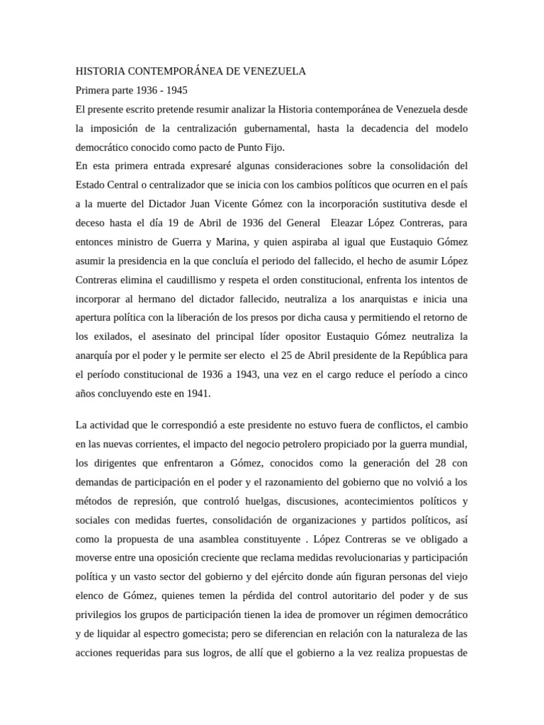 Historia de Venezuela: 1936-1945 | PDF | Gobierno