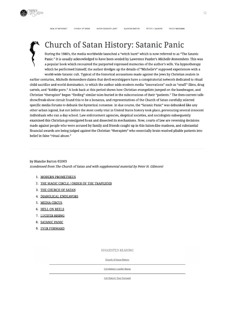History of Church of Satan - Satanic Panic | PDF