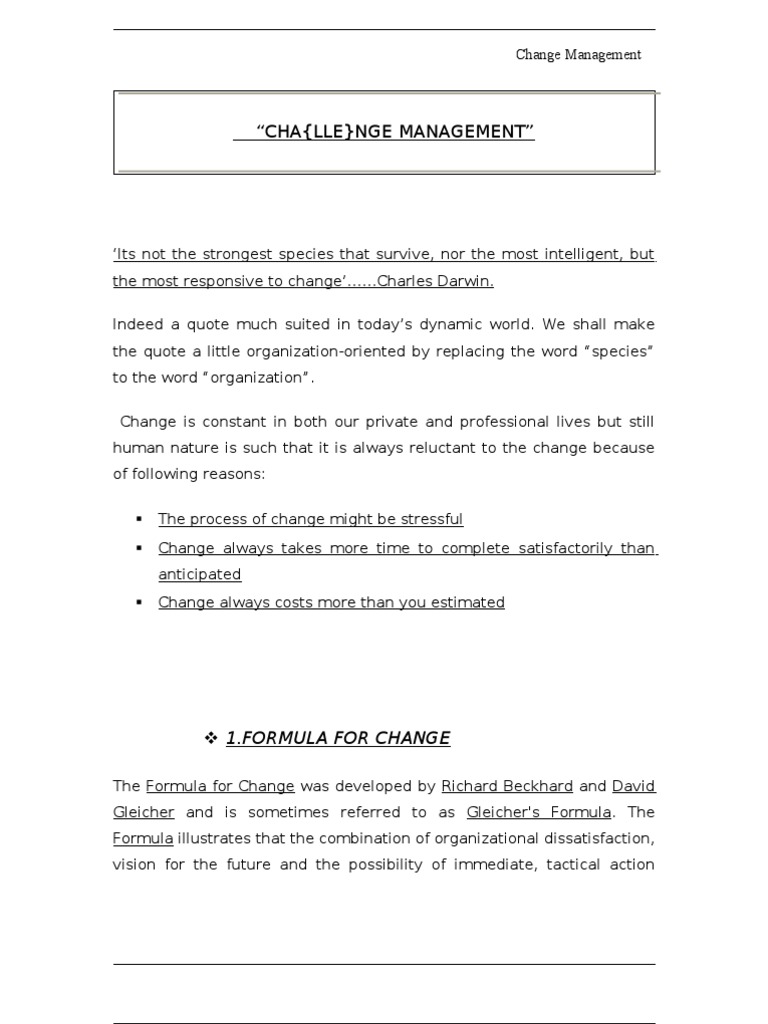 "Cha (Lle) Nge Management": 1.formula For Change | PDF | Change ...