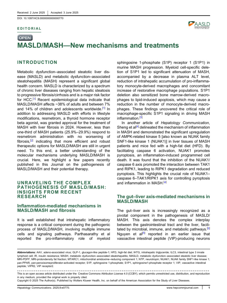 MASLD/MASH: Mechanisms and Treatments | PDF | Inflammation | Biology