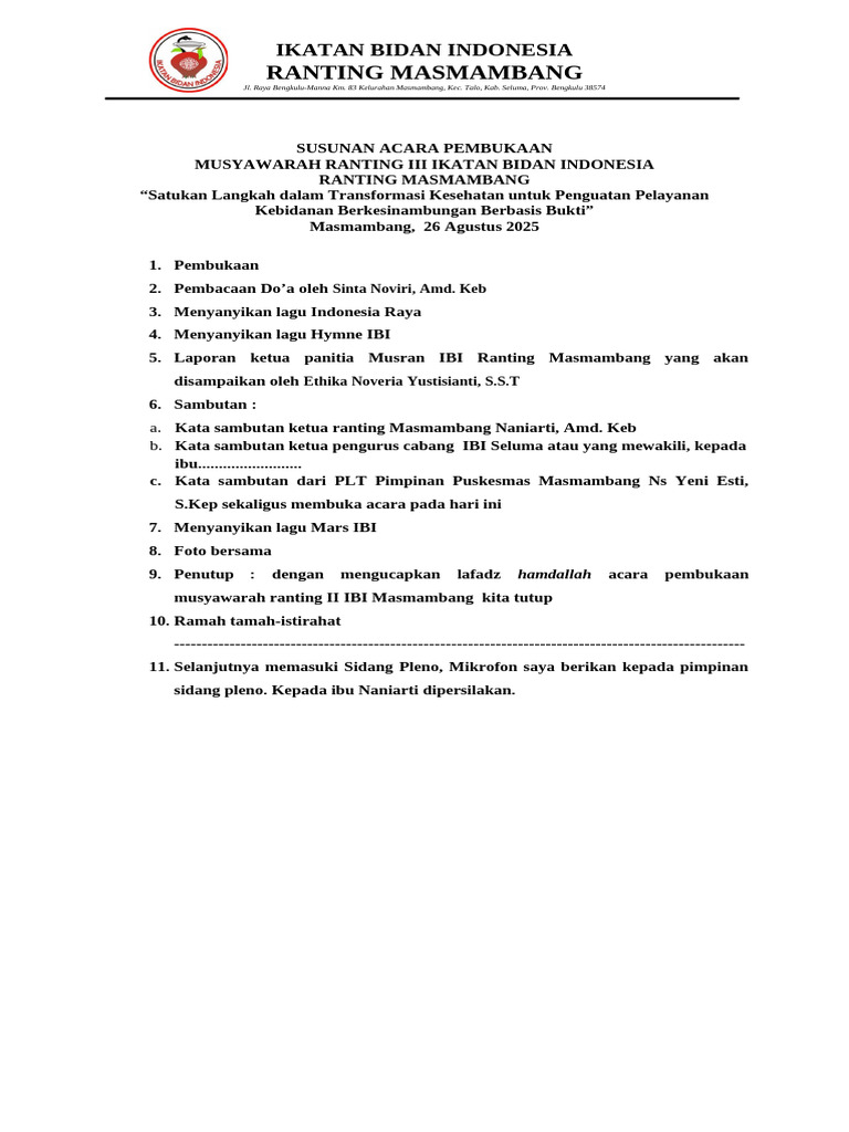 Susunan Acara Pembukaan Dan Penutup | PDF