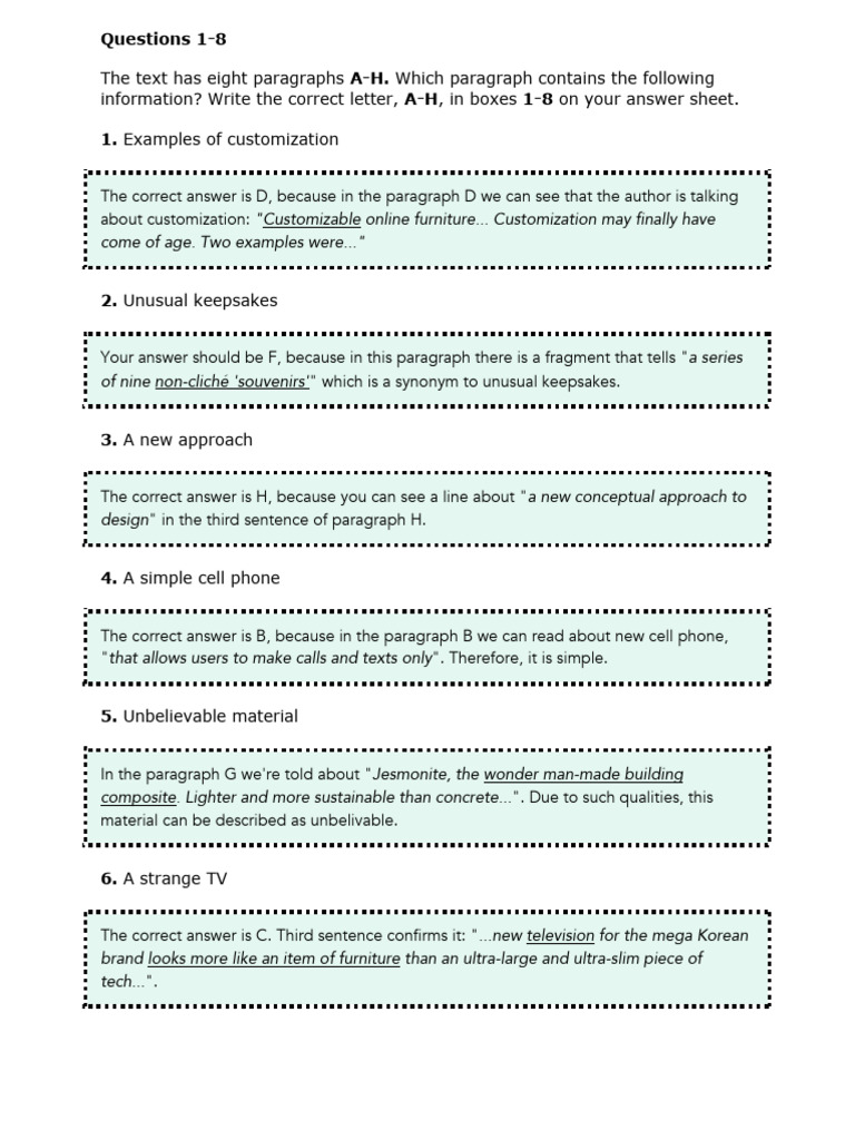 Reading Exercises Anwers | PDF