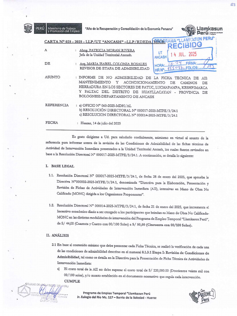 Carata 25 No Admisibilidad Huayllacayan | PDF