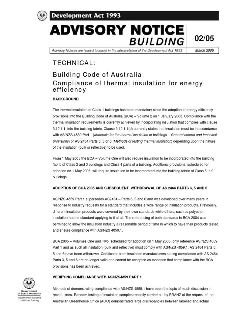 Building Advisory Notice Compliance of Thermal Insulation For Energy ...