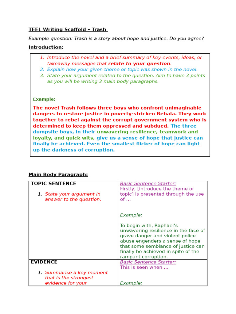 TEEL Writing Scaffold - Trash | PDF | Courage