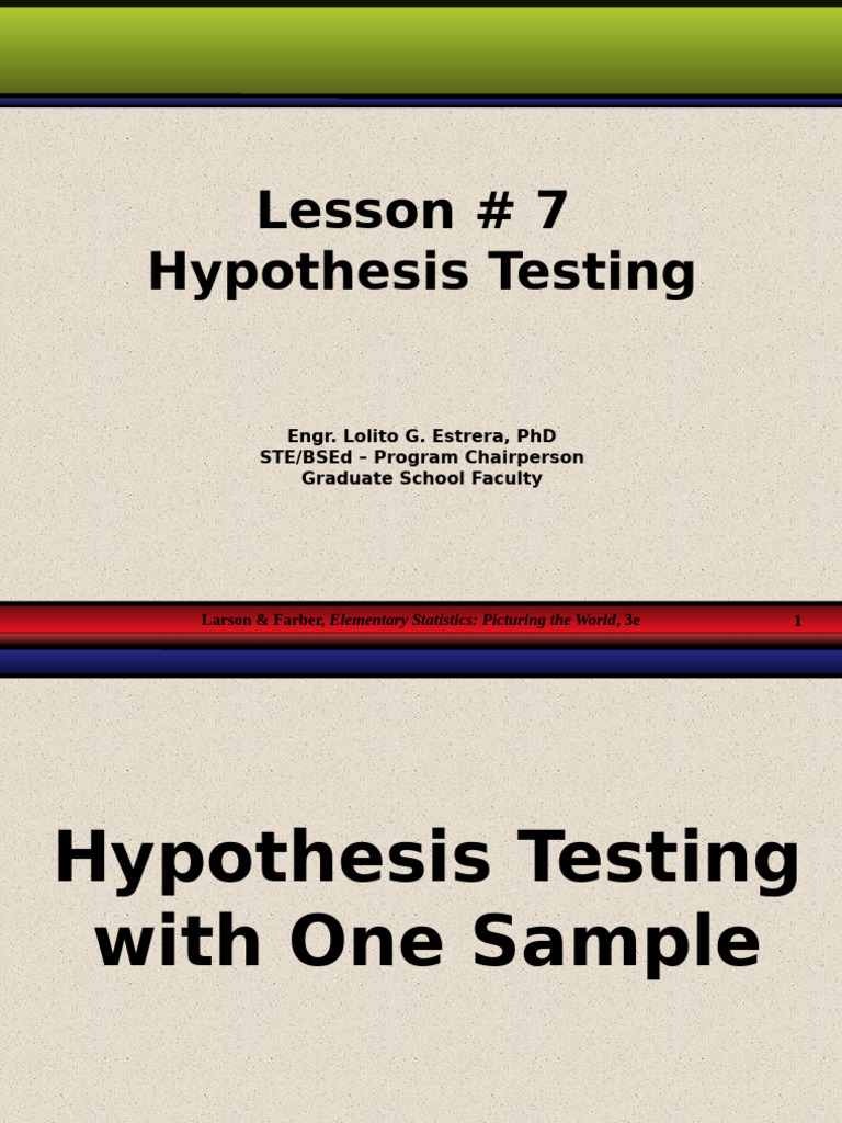 Hypothesis Testing with One Sample | PDF | P Value | Statistical ...