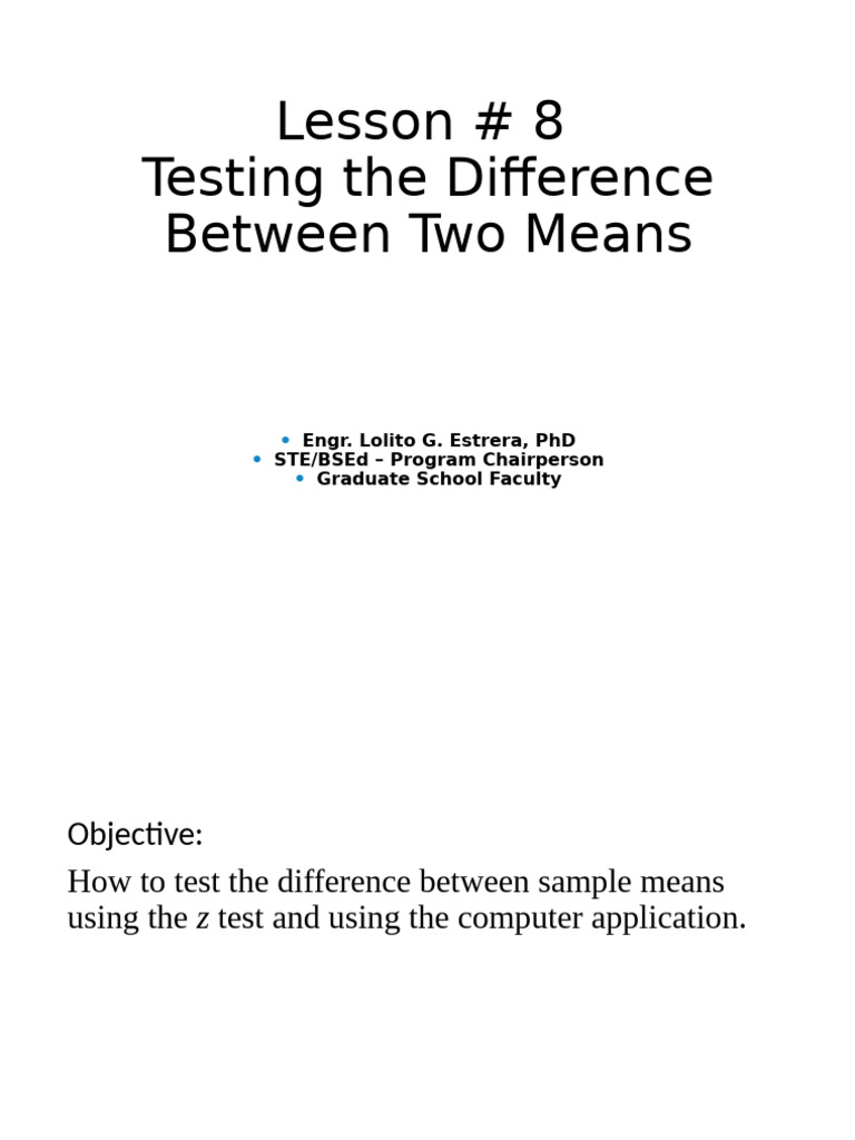 Lesson 8 - Hypothesis Test For Difference Between Two Means | PDF ...