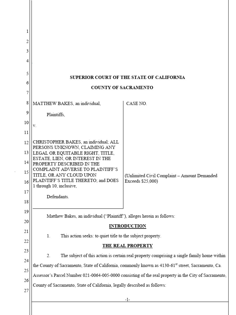 Quiet Title Lawsuit Edited | PDF | Lawsuit | Complaint