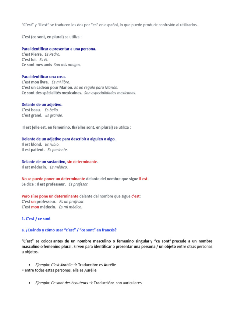 Diferencias entre "c'est" e "il est" | PDF | Adjetivo | Unidades Semánticas