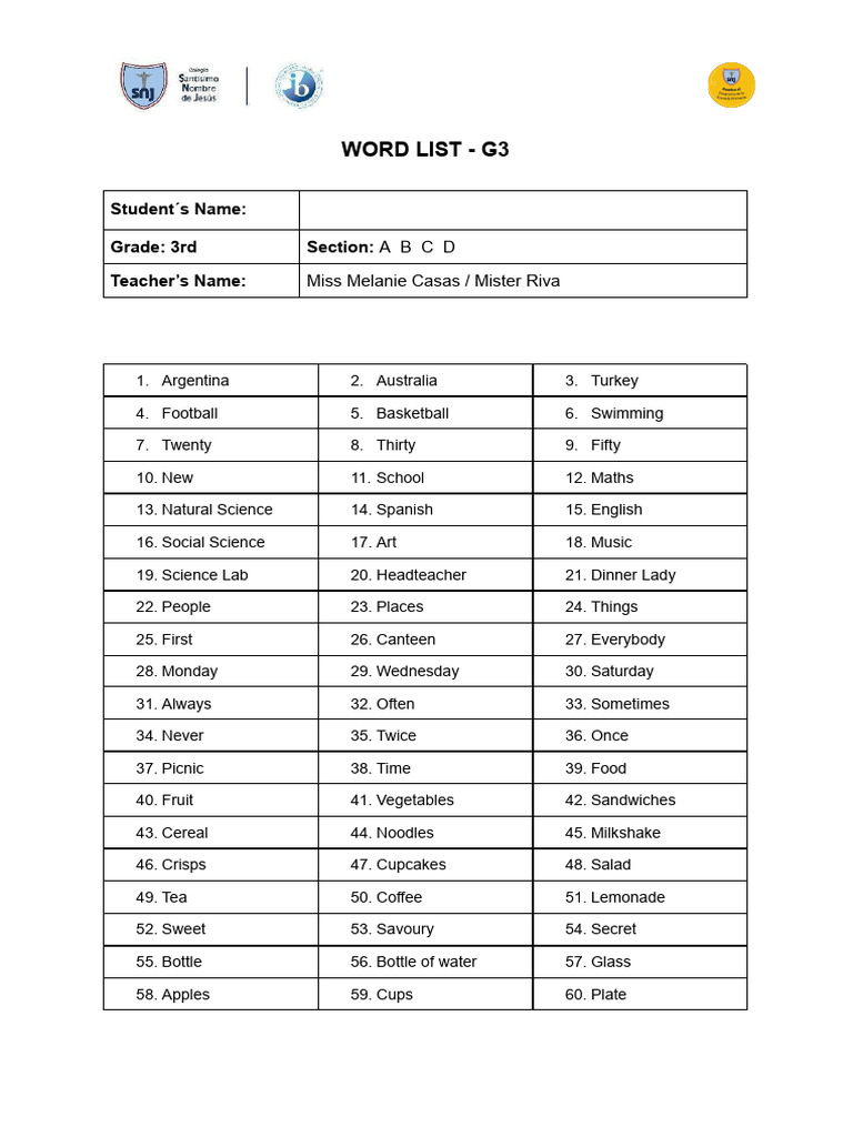 Grade 3 Vocabulary Word List | PDF