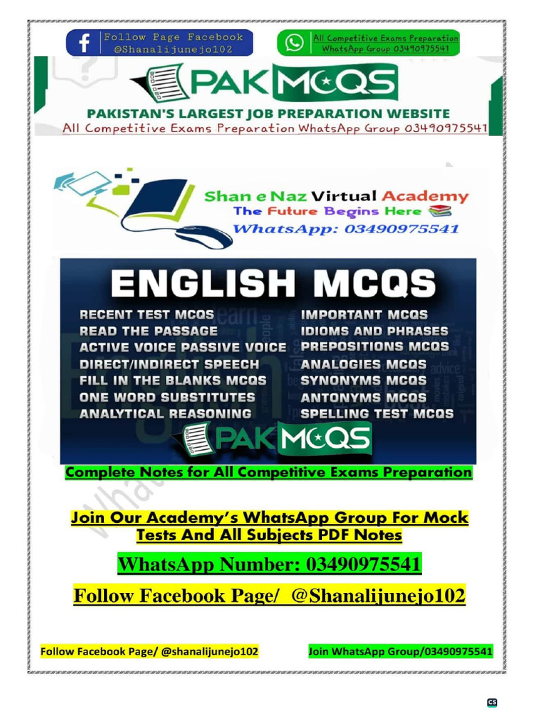 PakMcqs Site One Word Substitute, Synonymous, Antonyms | PDF