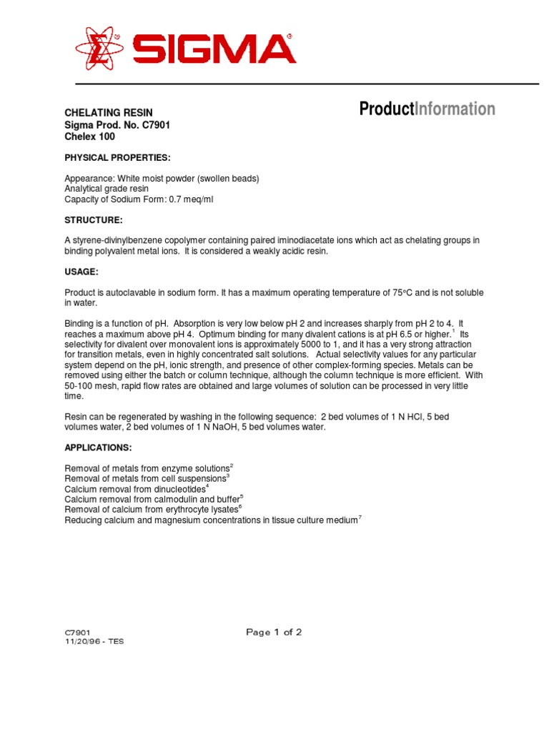 Chelex 100 Chelating Resin Guide | PDF | Chelation | Ph