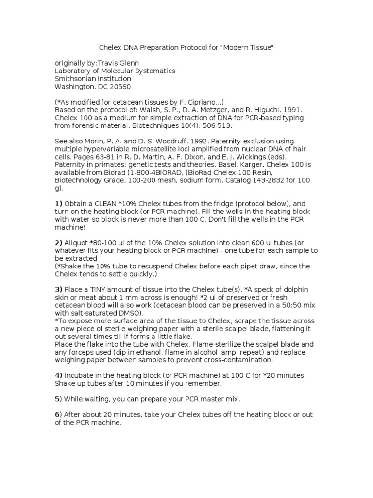 Chelex DNA Preparation Protocol For | PDF | Polymerase Chain Reaction ...
