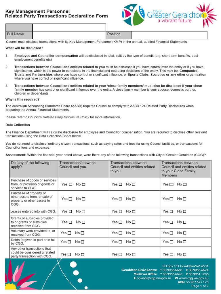 Related Party Transactions Declaration Form | PDF | Employment | Business