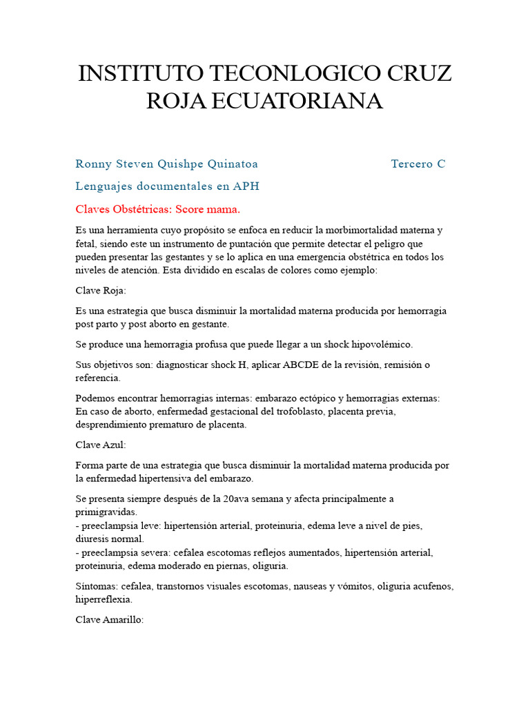 Score Mama: Claves Obstétricas 2025 | PDF | El embarazo | Muerte materna