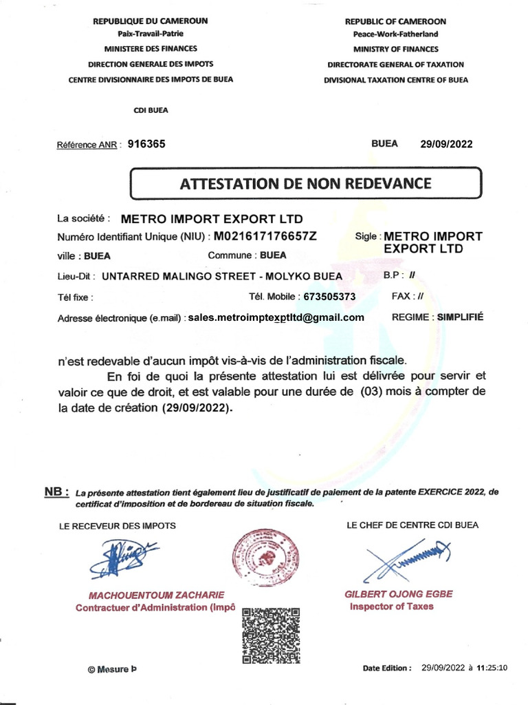 Attestation of Non - Indebtedness, Carries Company's Address | PDF