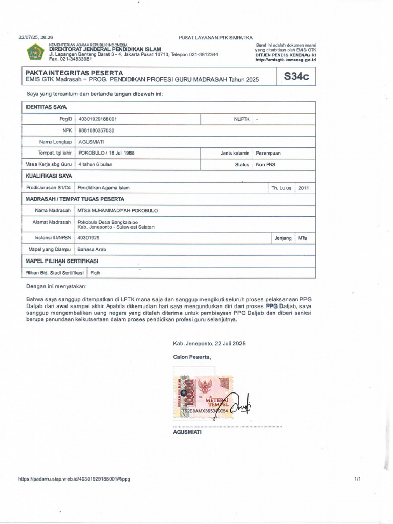 Fakta Integritas Materai Cibi | PDF