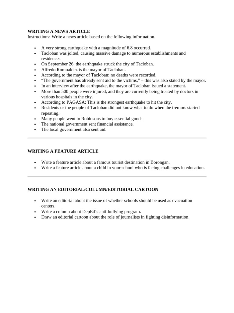 Writing A News Article | PDF