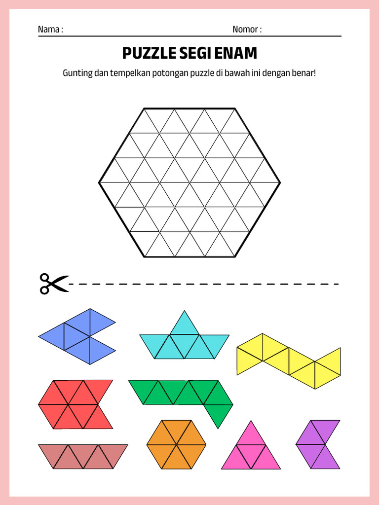 Lembar Kerja Puzzle Segi Enam Merah Putih Ilustratif | PDF