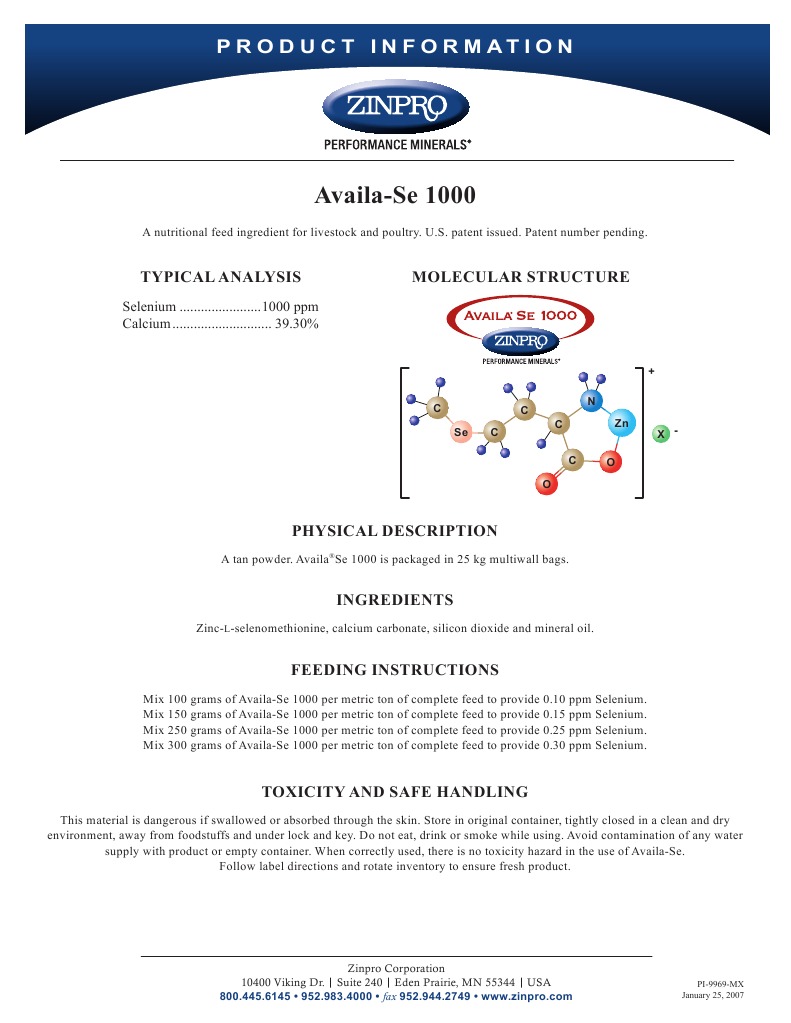 Availa-Se 1000 Feeding Instructions | PDF