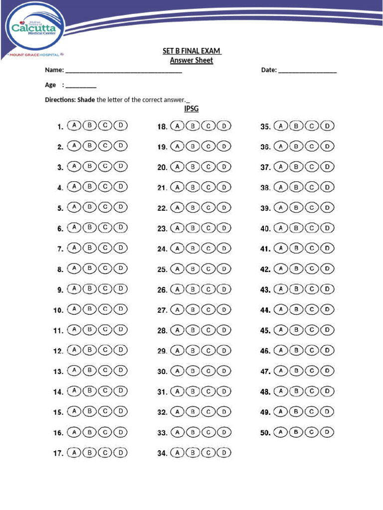 Final Exam Answer Sheet Template | PDF