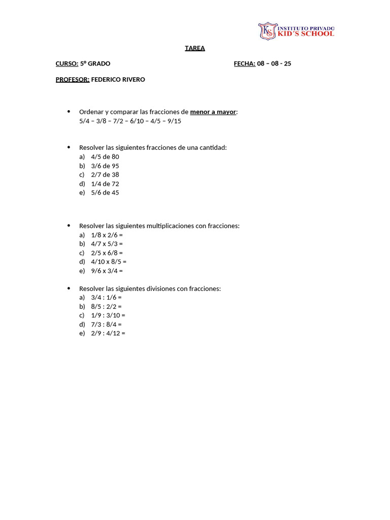 Tarea de 5° Grado 08 08 | PDF
