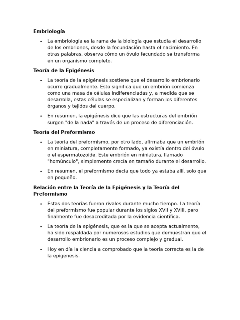 Embriología: Epigénesis vs Preformismo | PDF
