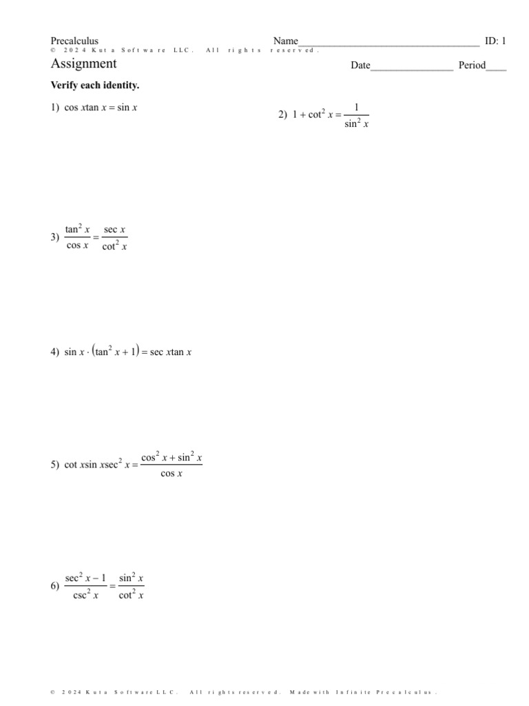Verifying Trig Identities Worksheet 4 | PDF