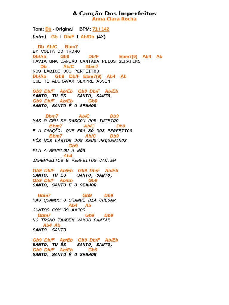 Letra da Canção "A Canção Dos Imperfeitos" | PDF