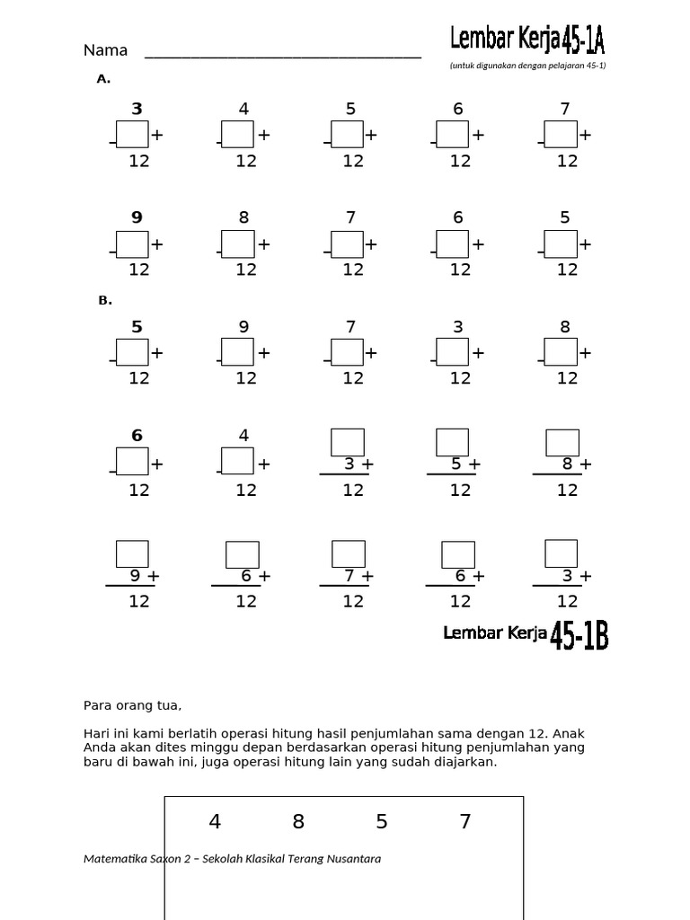 Saxon 2 Part 1 - Worksheet 45ab Print | PDF