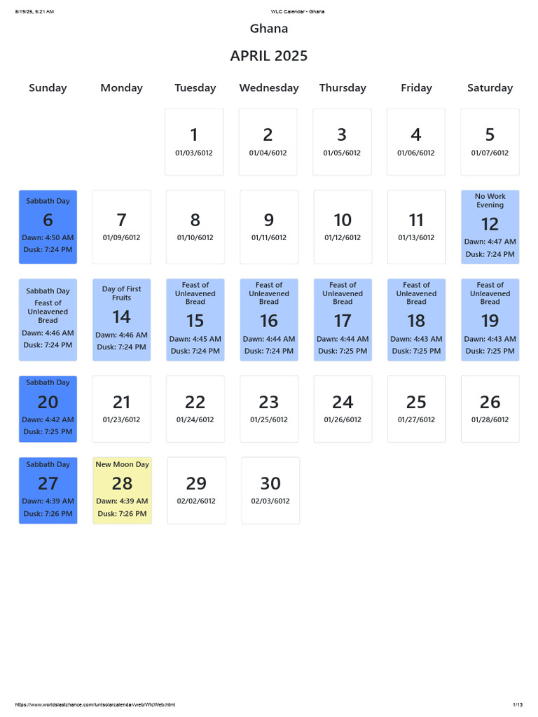 Ghana 2025 Luni-Solar Calendar | PDF | Sabbath