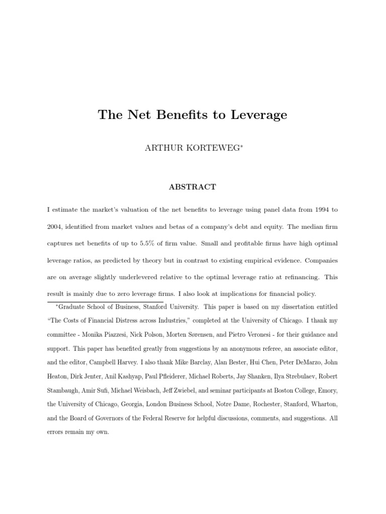 Optimal Leverage Benefits Analysis | PDF | Capital Structure | Beta ...