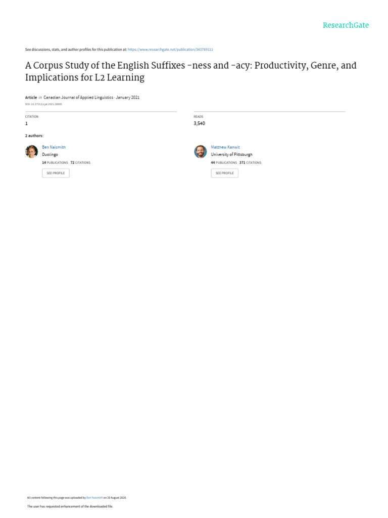 Naismith Kanwit 2020 CJAL | PDF | Morphology (Linguistics) | Word