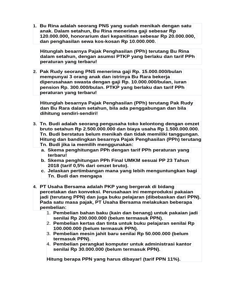 Contoh Soal Pajak Penghasilan dan PPN | PDF