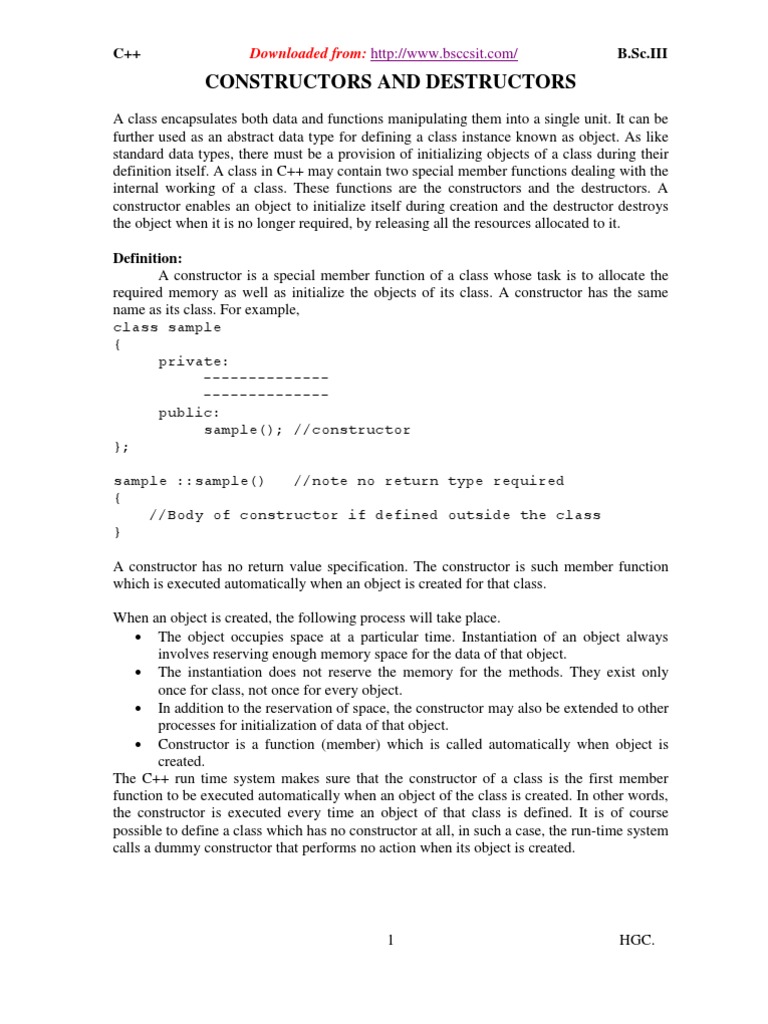 Constructors and Destructors | PDF | Constructor (Object Oriented Programming) | Programming