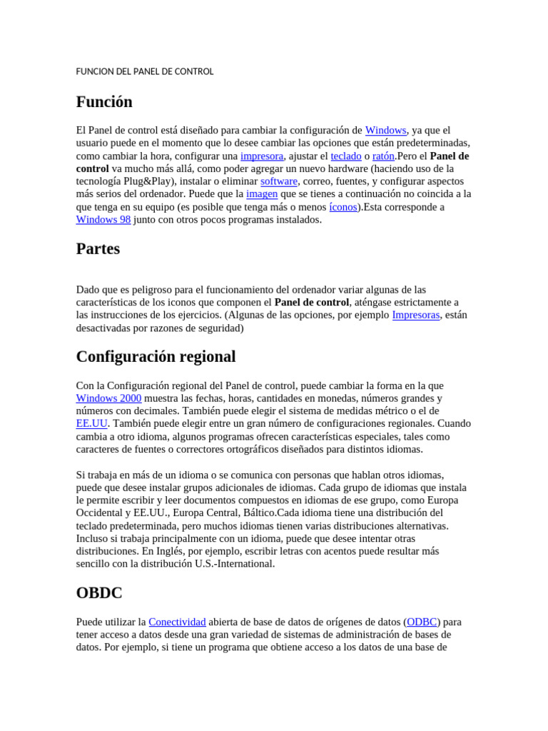 FUNCION DEL PANEL DE CONTROL Del Sexto Semestre | PDF | Windows 10 ...