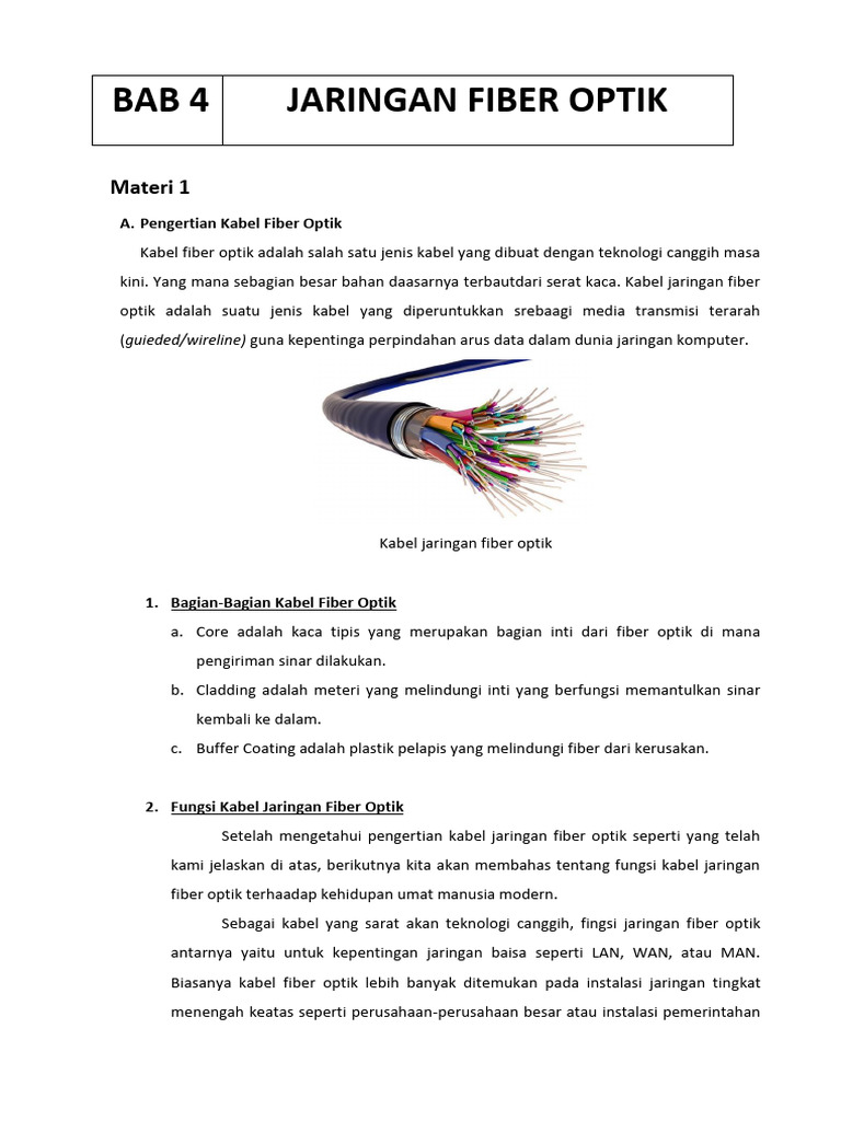 Materi 1-Pengertian Kabel Fiber Optik | PDF