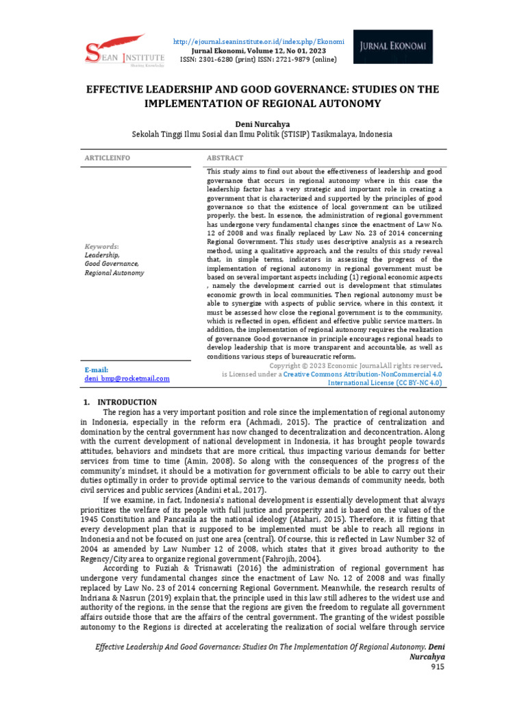 Effective Leadership in Regional Autonomy | PDF | Good Governance ...