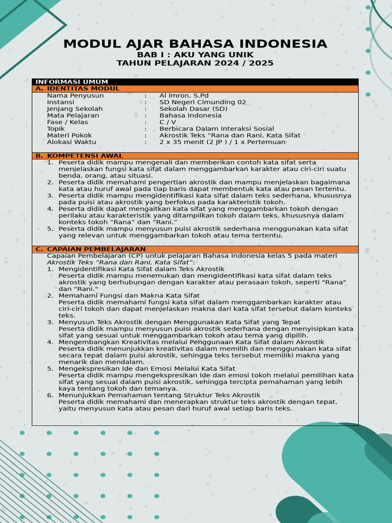 Memahami Puisi Akrostik untuk SD | PDF