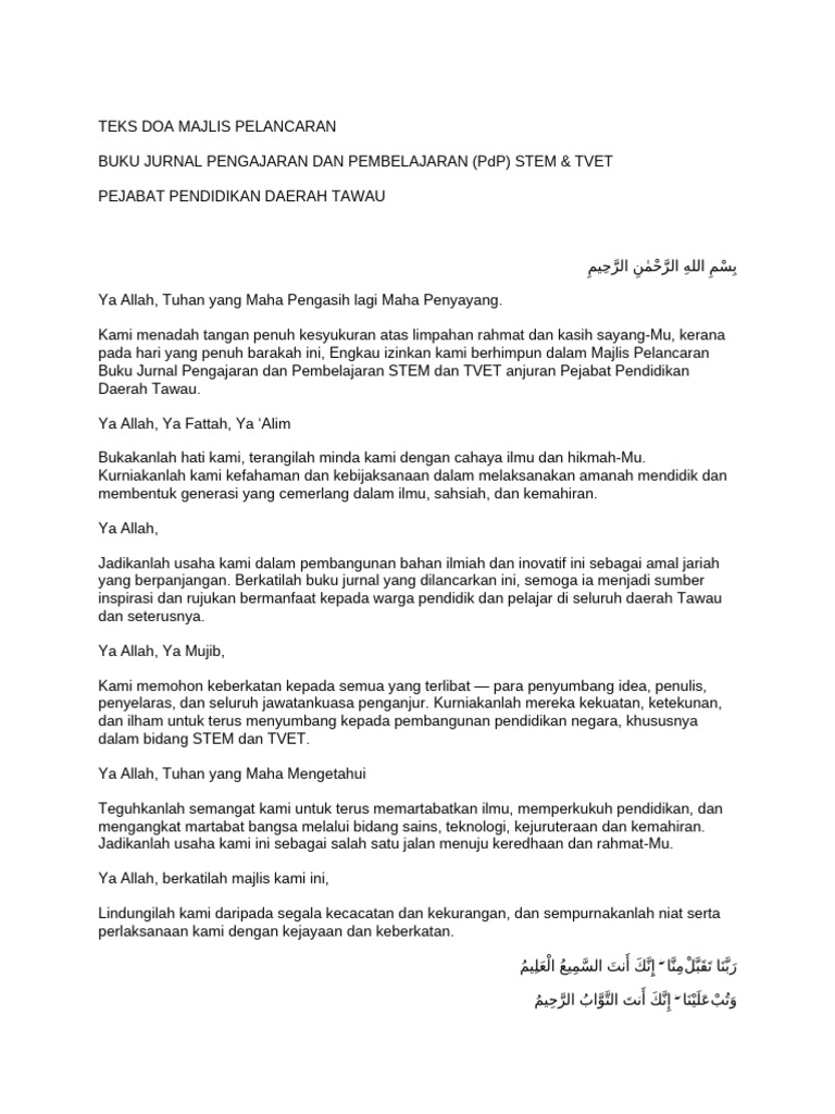 Teks Bacaan Doa Stem Tvet | PDF