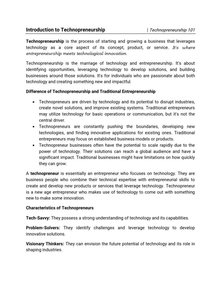 Lesson-1 Intro To Technopreneurship Manual | PDF | Entrepreneurship ...