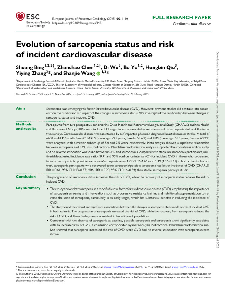 Sarcopenia's Impact on Cardiovascular Risk | PDF | Cardiovascular ...
