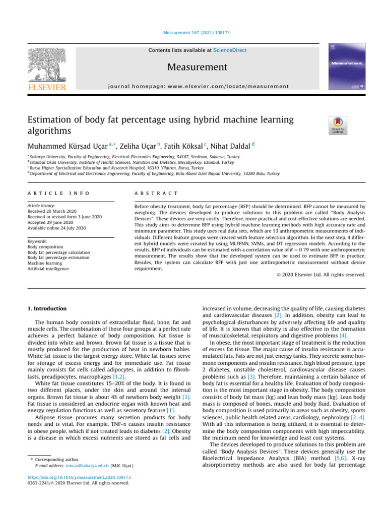 Estimation of Body Fat Percentage Using Hybrid Machine Learning | PDF ...
