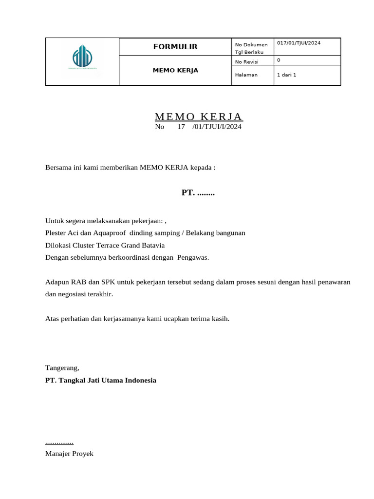 Form 19 Memo Kerja | PDF