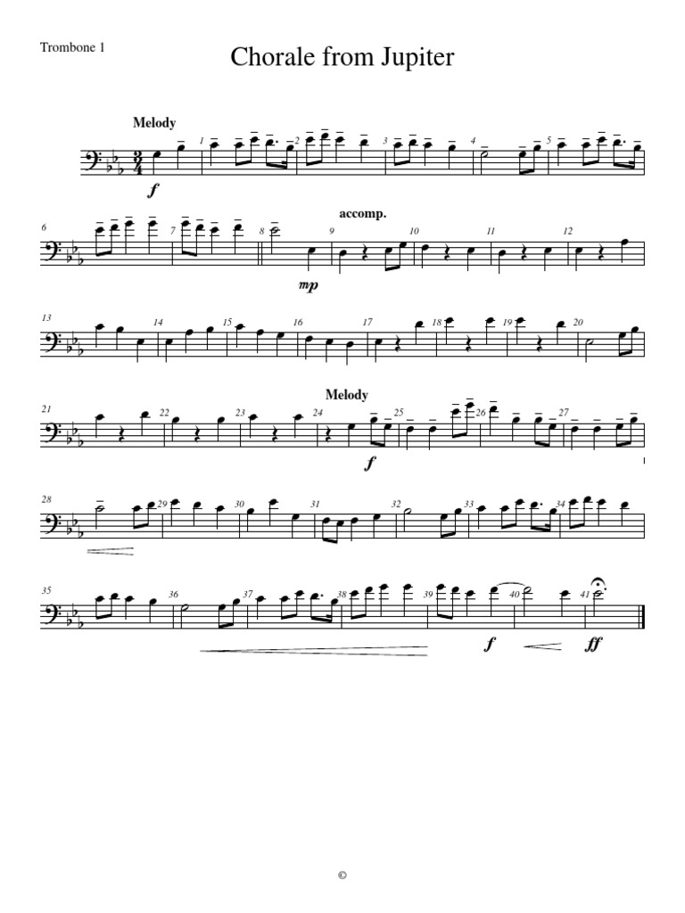 Trombone Part: Chorale from Jupiter | PDF | Choral Music | Classical Music