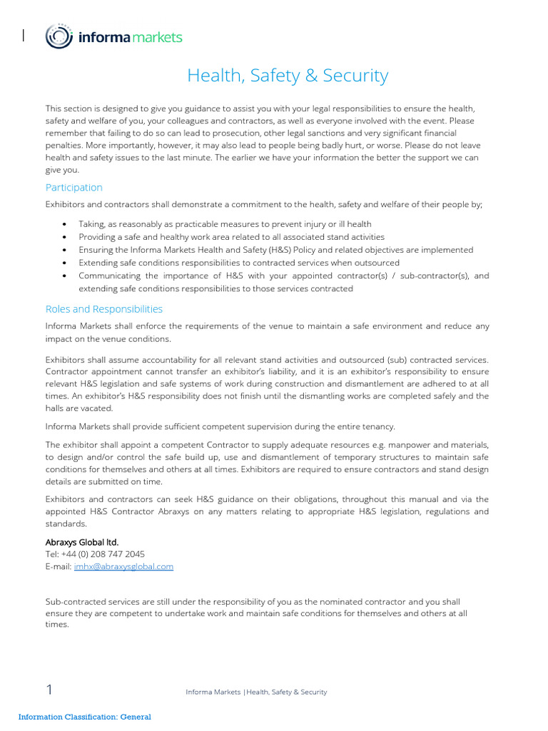Health & Safety Guidelines for Exhibitors | PDF | Safety | Occupational ...